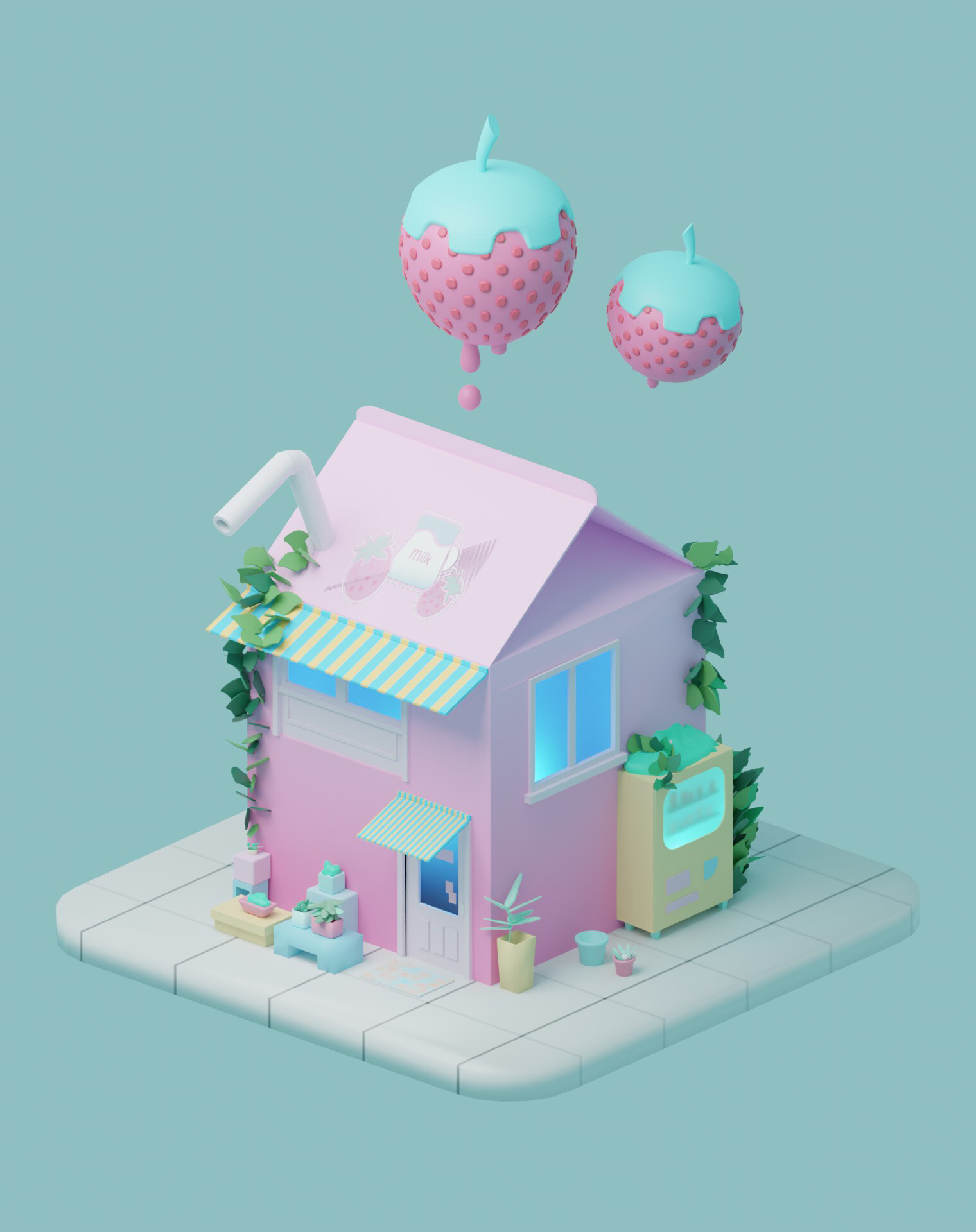 ArtStation - BLENDER TIMELAPSE OF CUTE STRAWBERRY MILK. FROM 2D to 3D ...