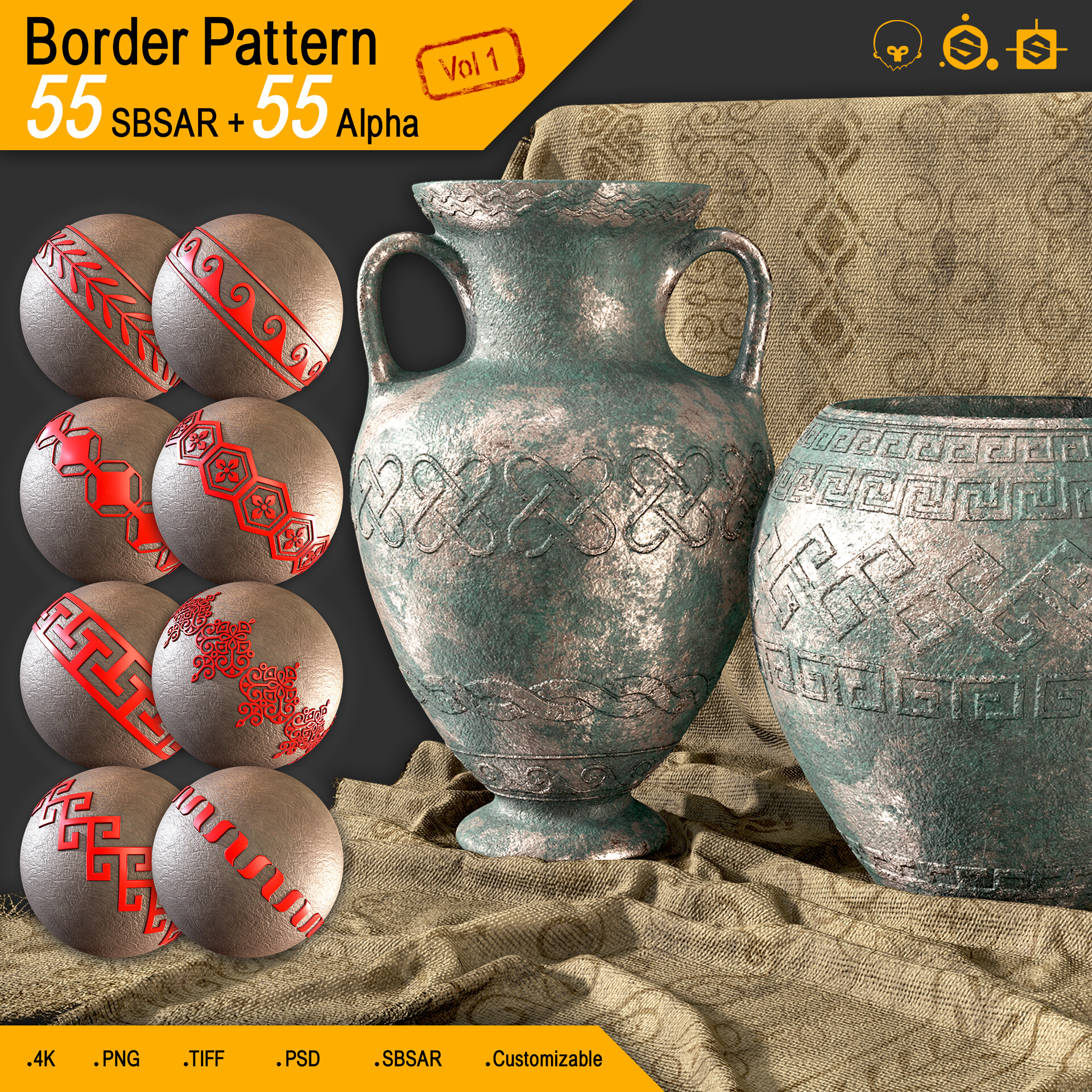 ArtStation - 55 Border Pattern + Alpha (4K) + Free Sample Vol 1