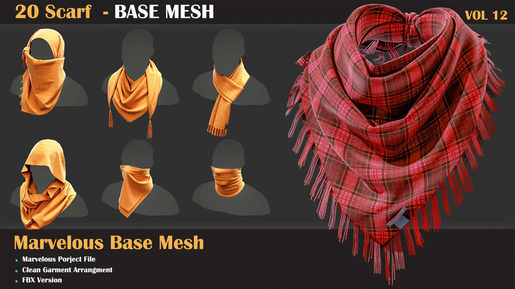 ArtStation - 20 Scarf BASE MESH - VOL 12