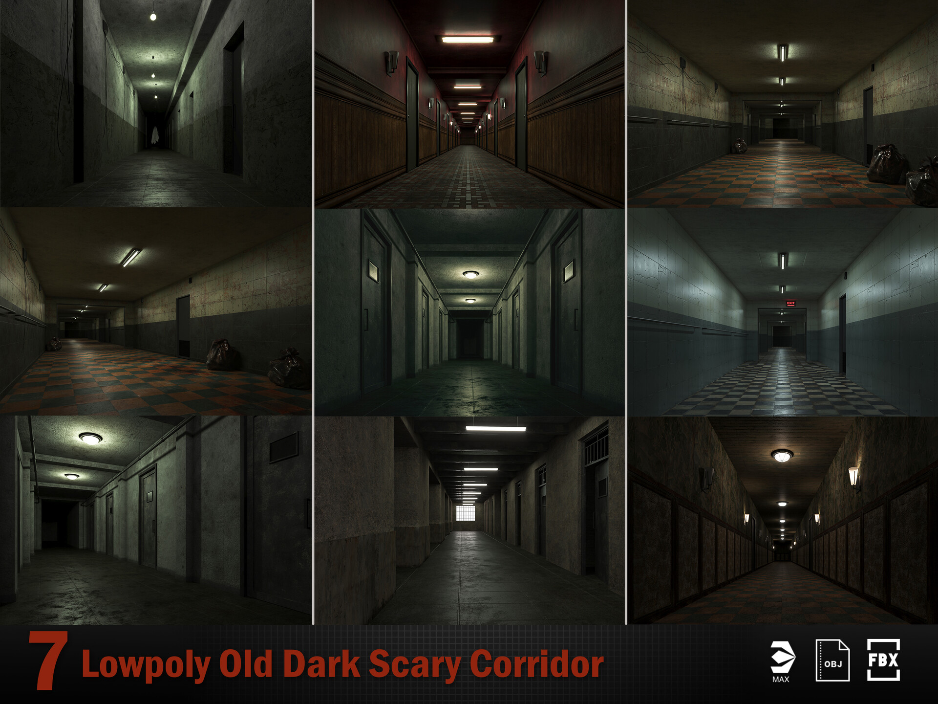 ArtStation - 7 Lowpoly Old Dark Scary Corridor