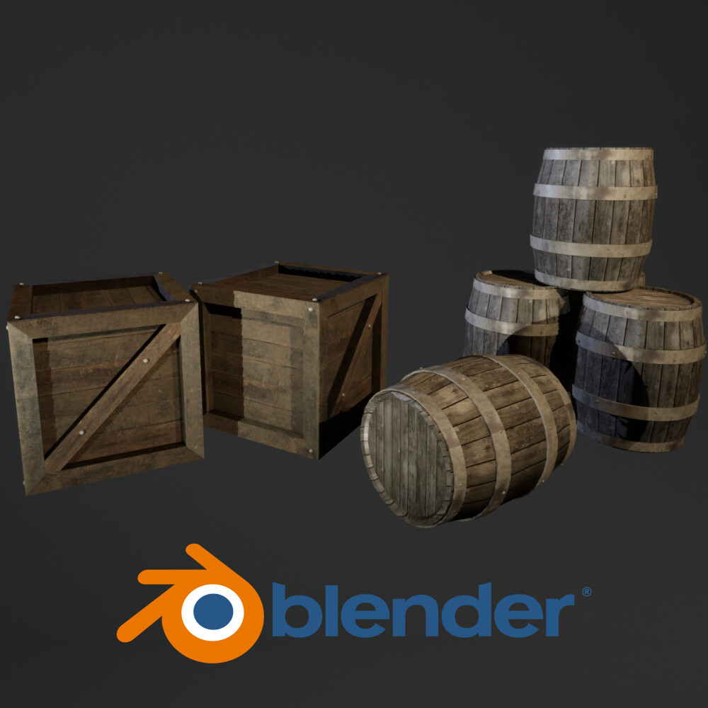 ArtStation - Barrels and crate - props modeling