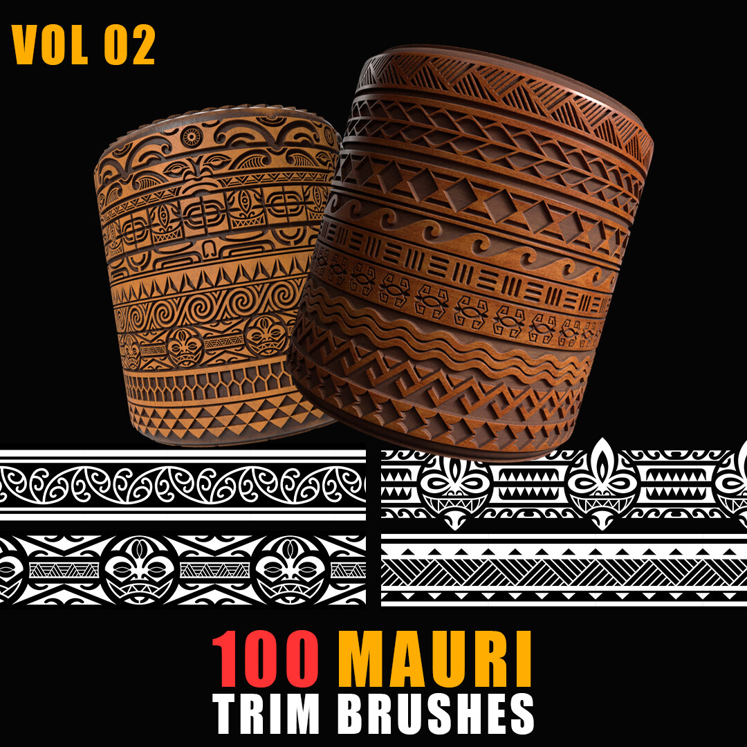 ArtStation - 100 Mauri Trim Brushes (Border Pattern - Roll Brush) - VOL 02