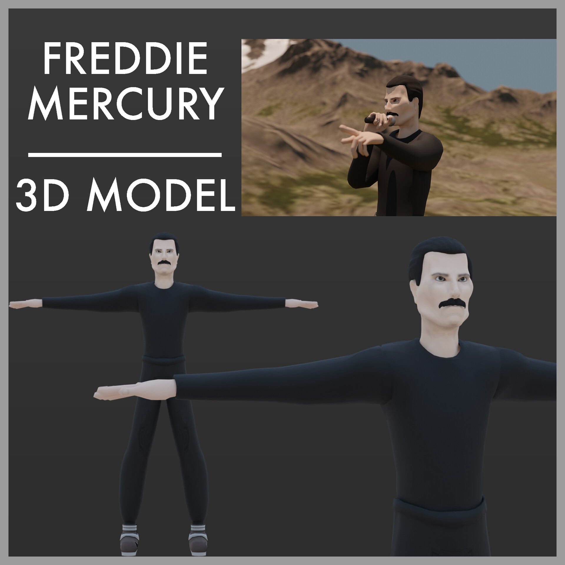 ArtStation - FREDDIE MERCURY RIGGED+ANIMATED 3D MODEL