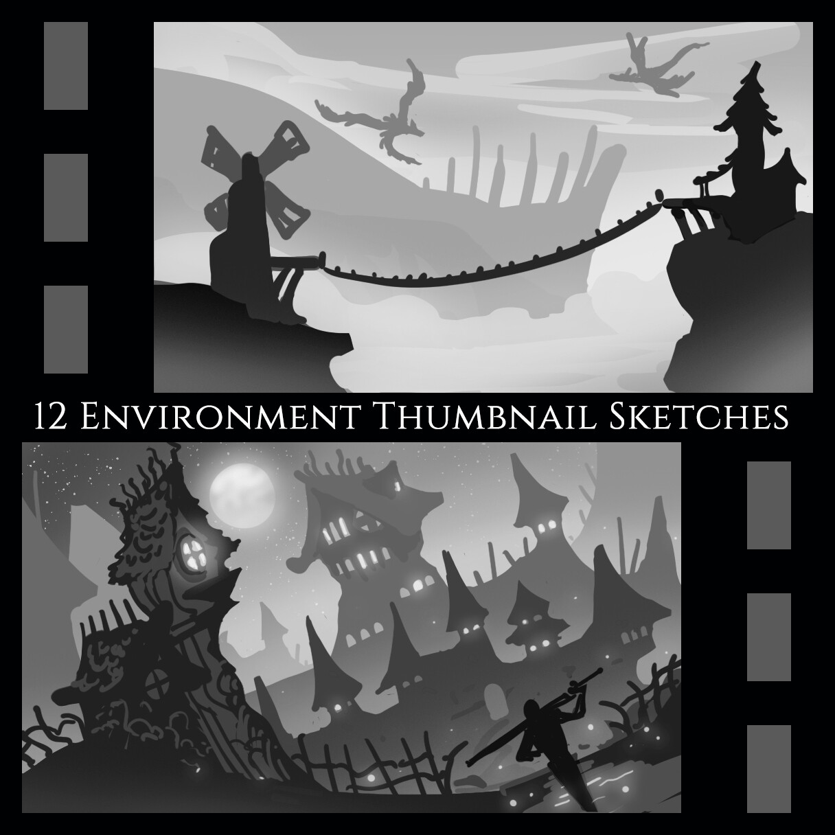 ArtStation - 12 Composition-Environment Thumbnail Value Sketches