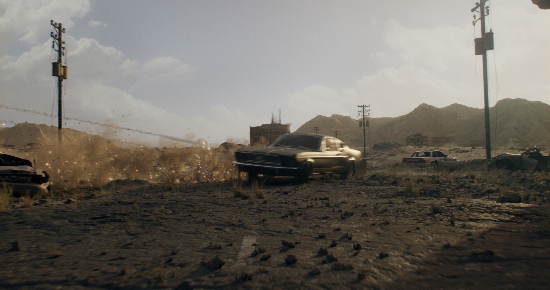 ArtStation - Mustang Chase/ Houdini and nuke