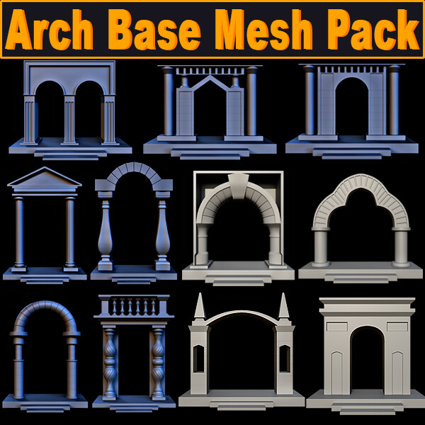 ArtStation - 35 Arch Base Mesh Pack