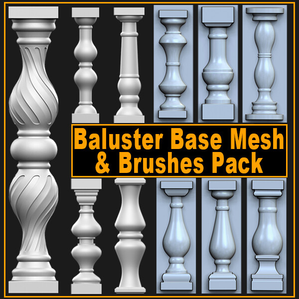 ArtStation - 30 Baluster Base Mesh and Brushes Pack