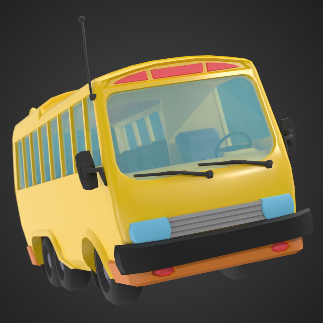 ArtStation - Cartoon Bus Low-poly 3D model