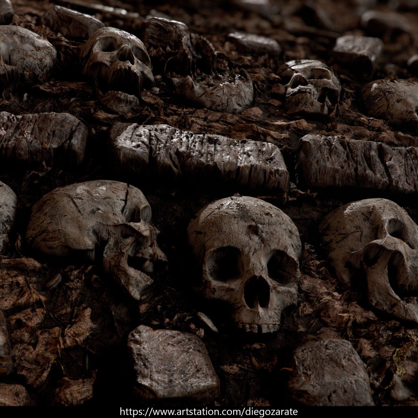 ArtStation - PBR - WALL OF BONES AND SKULL STYLE CATACOMBS, CAVERN ...