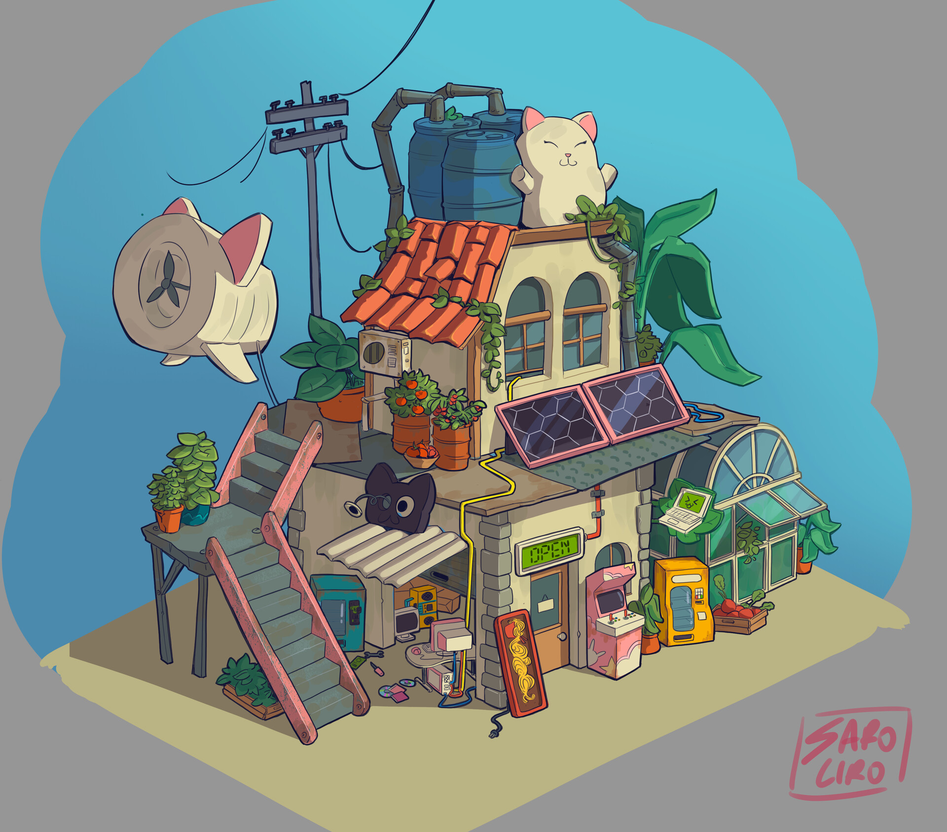 ArtStation - 00's solarpunk house concept art