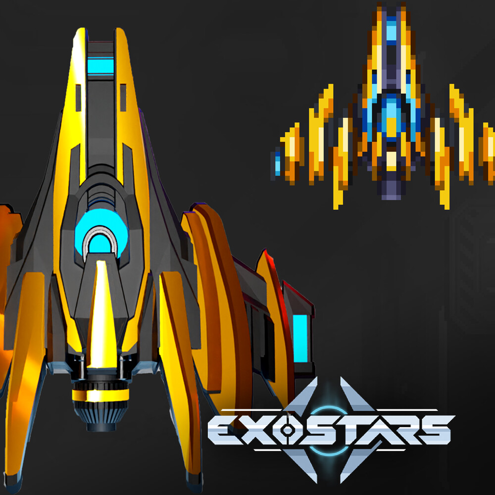ArtStation - Shoot'em up player ship - pixel art to 3D