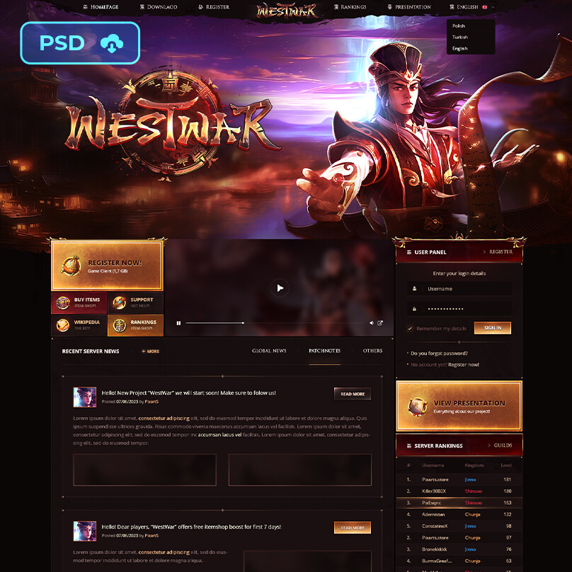 ArtStation - Metin2 Animated Website PSD Template - WestWar 🔥