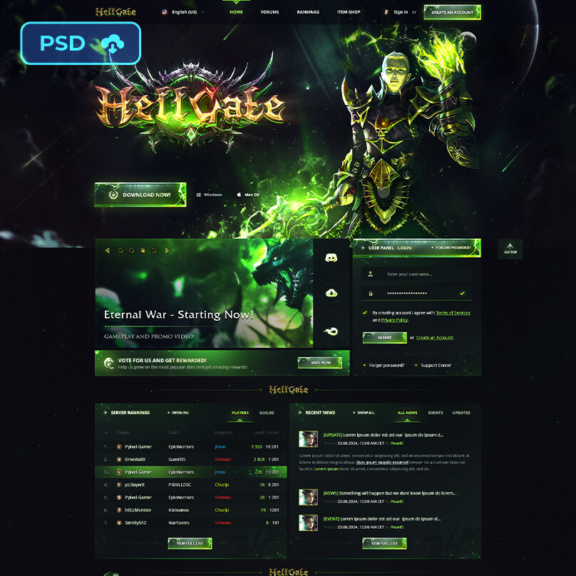 ArtStation - Metin2 Animated Website PSD Template - HellGate 💚