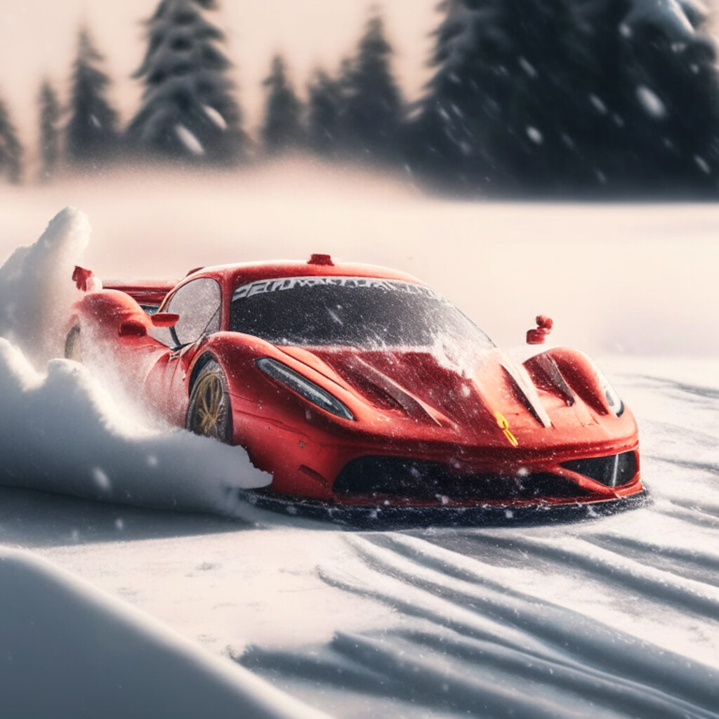 ArtStation - Drifting Ferrari On The Snowed Mountain AI Work