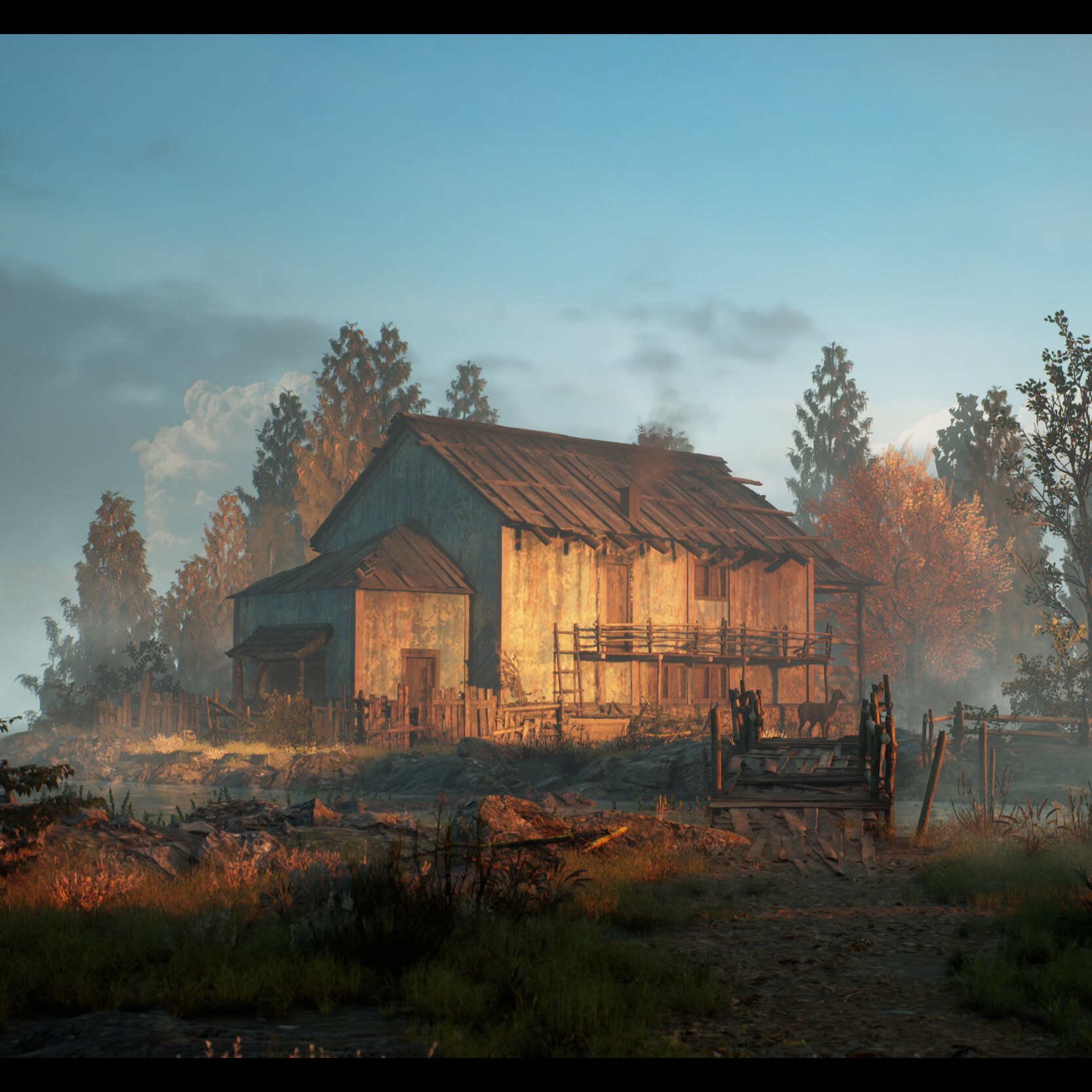 ArtStation - Swamp house in the morning.
