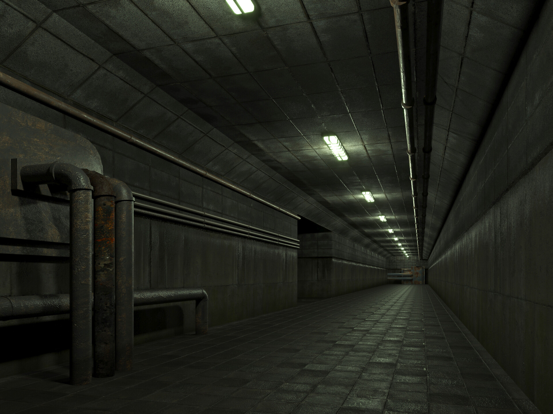 ArtStation - low poly old dark underground corridor 01