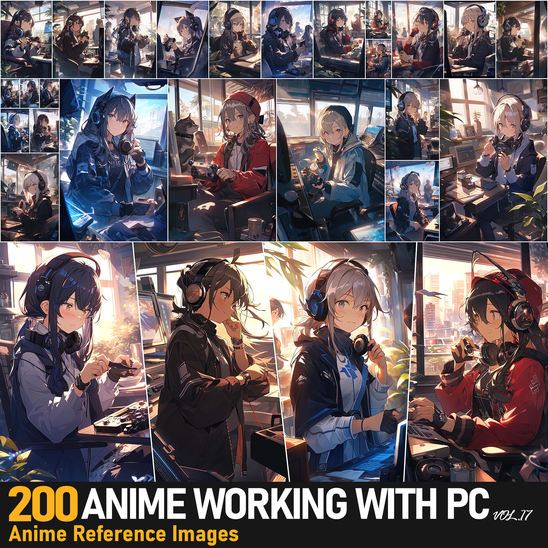 ArtStation - Anime Girl Working with PC VOL.17|4K Reference Images