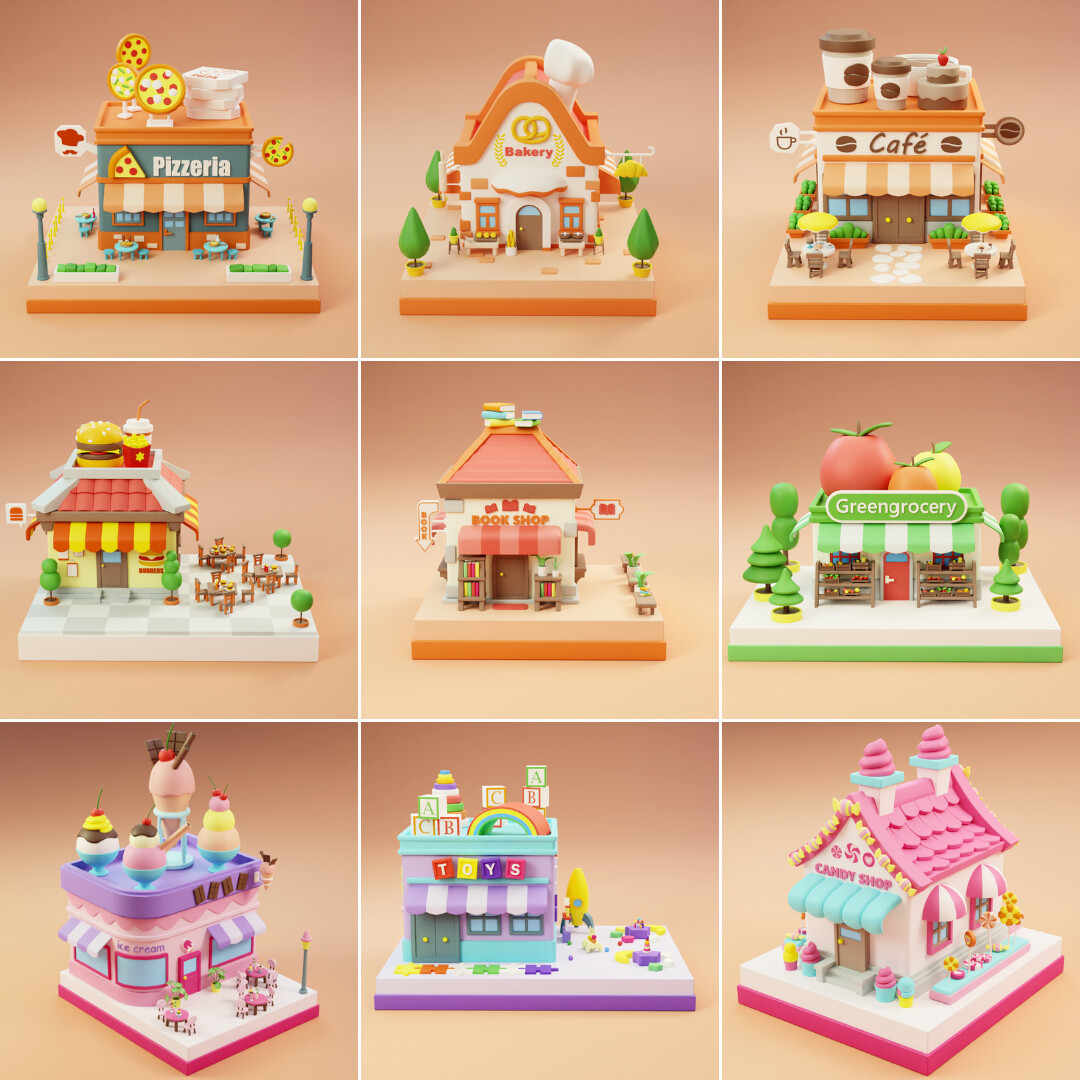 ArtStation - Cartoon Stores / Eateries Islands Exteriors