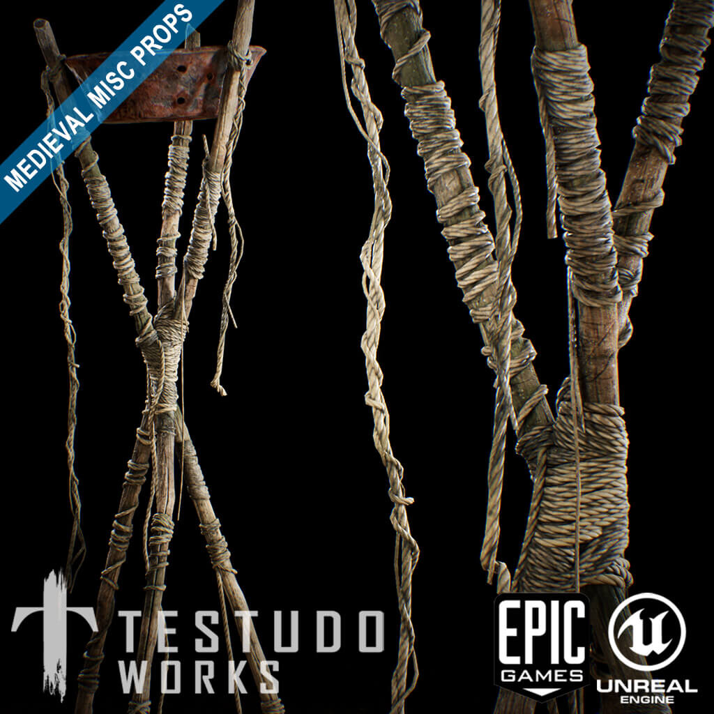 ArtStation - Medieval Misc Props Pack - Wooden Light Fixture 01