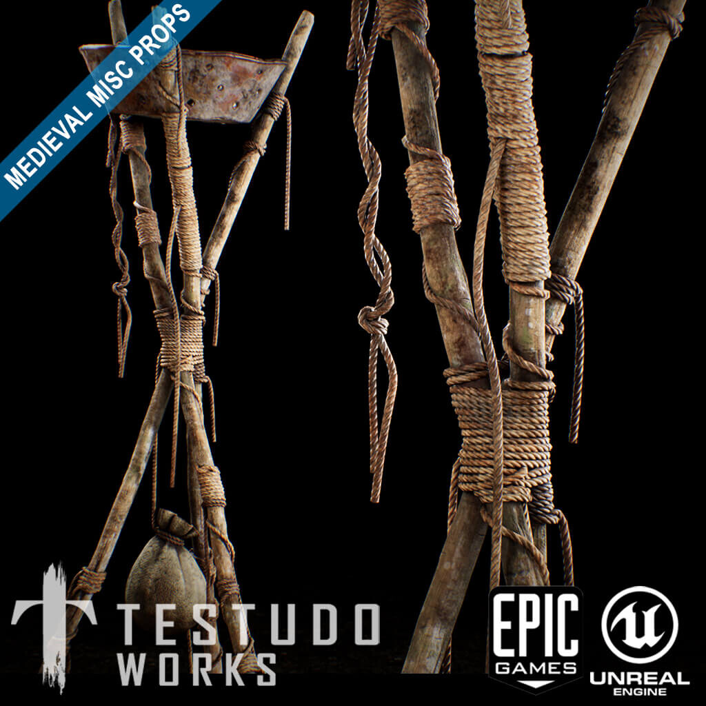 ArtStation - Medieval Misc Props Pack - Wooden Light Fixture 02