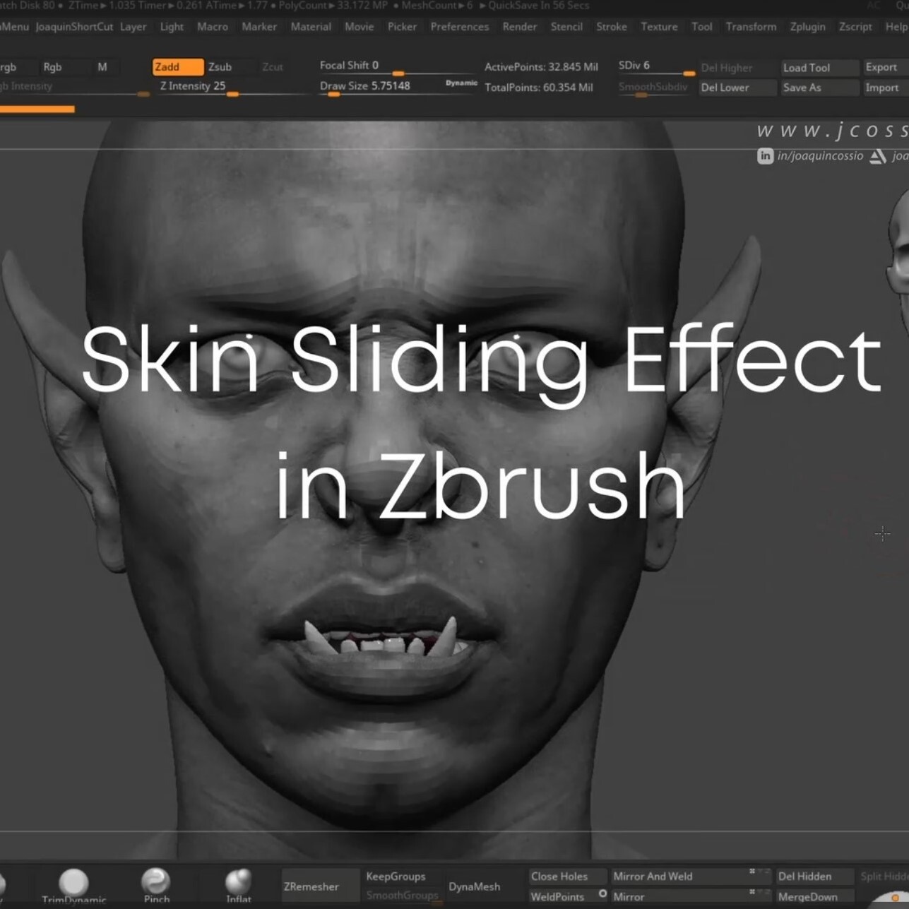 ArtStation - Tutorial | How to make a skin-sliding effect using layers in Zbrush 2023