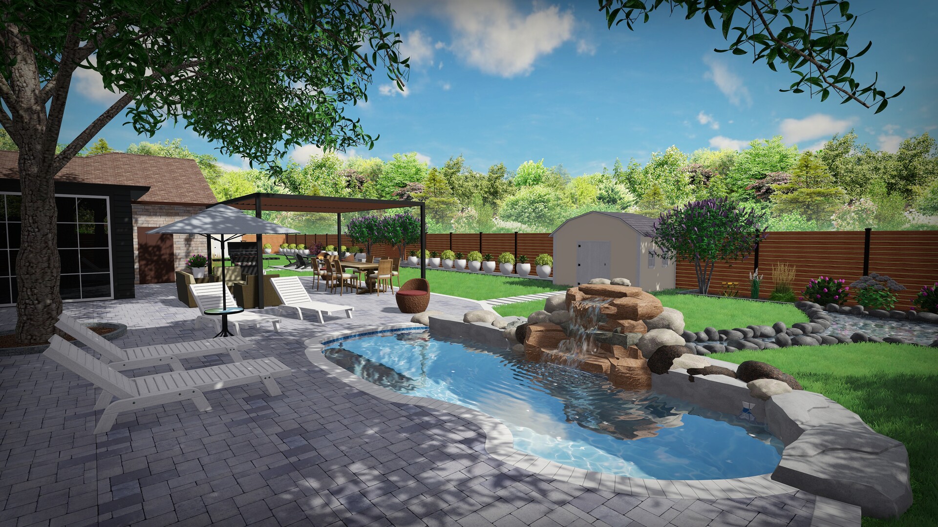 ArtStation - Back yard Design (Natural Pool)