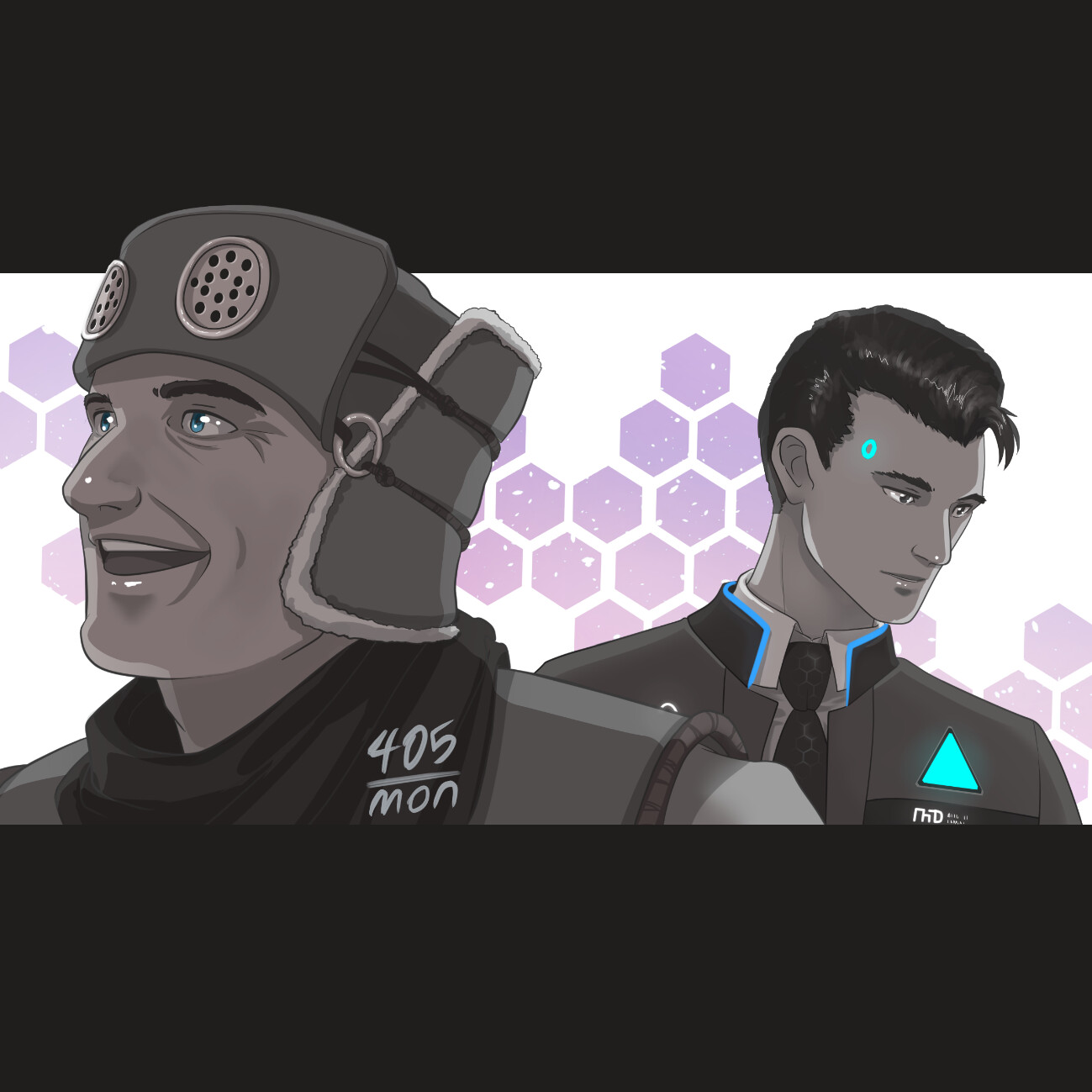 ArtStation - DBH-HZD crossover banner - Gildun and Connor