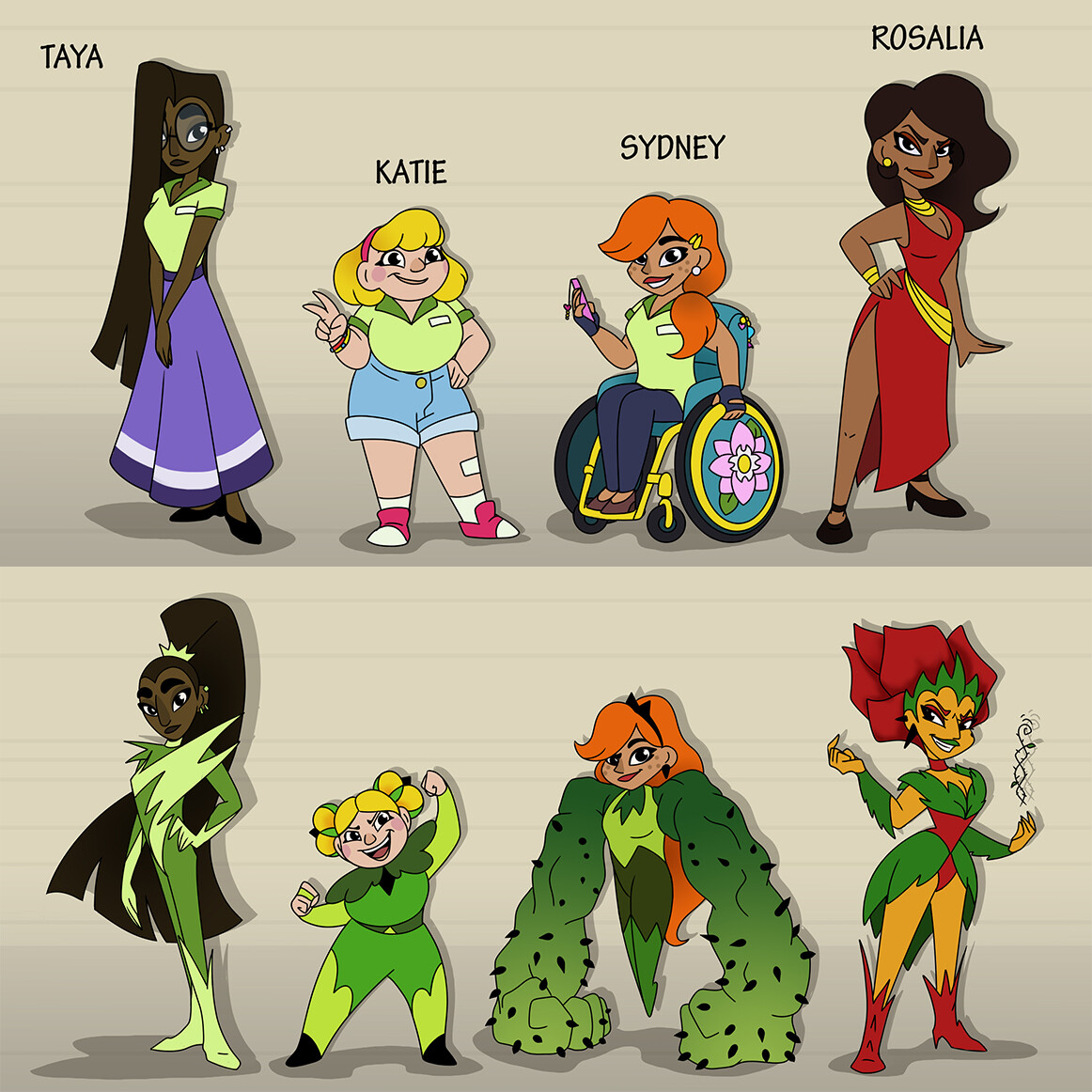 ArtStation - Cactugirls - cactus themed superhero team