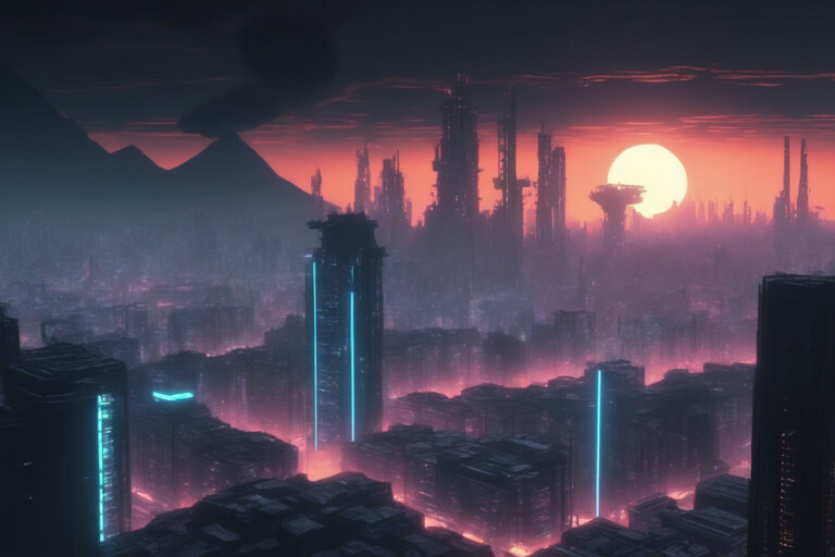 ArtStation - Eclipse Over Neon: Dystopian Anime City Shrouded in Smog