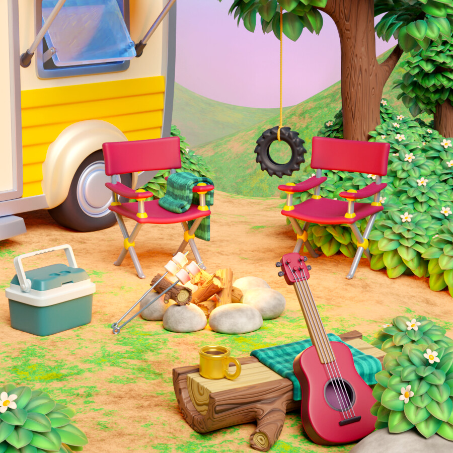 ArtStation - 3D Environment - RV Campground from 2D Concept Art
