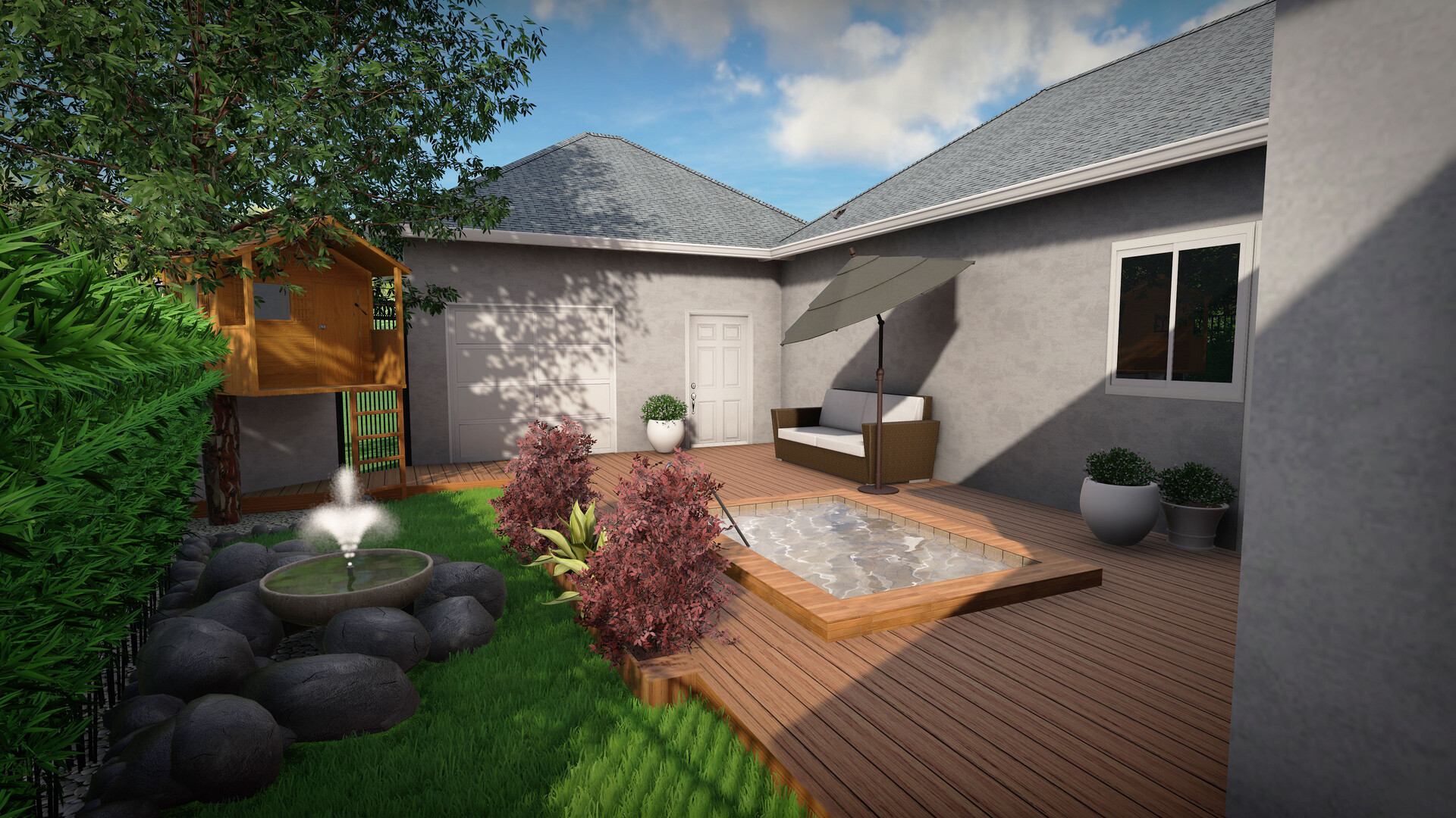 ArtStation - Backyard with a Hot tub & Treehouse