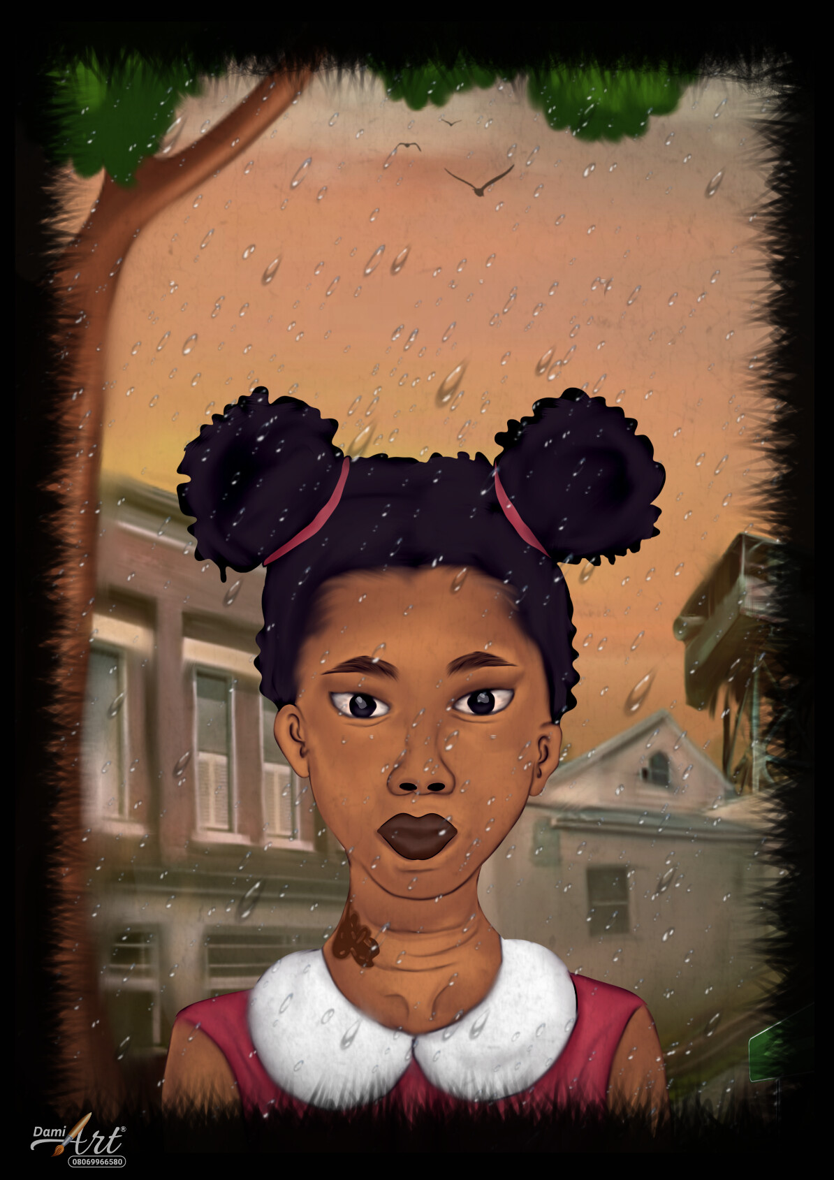 ArtStation - Digital illustration of a girl born with birthmark on her neck