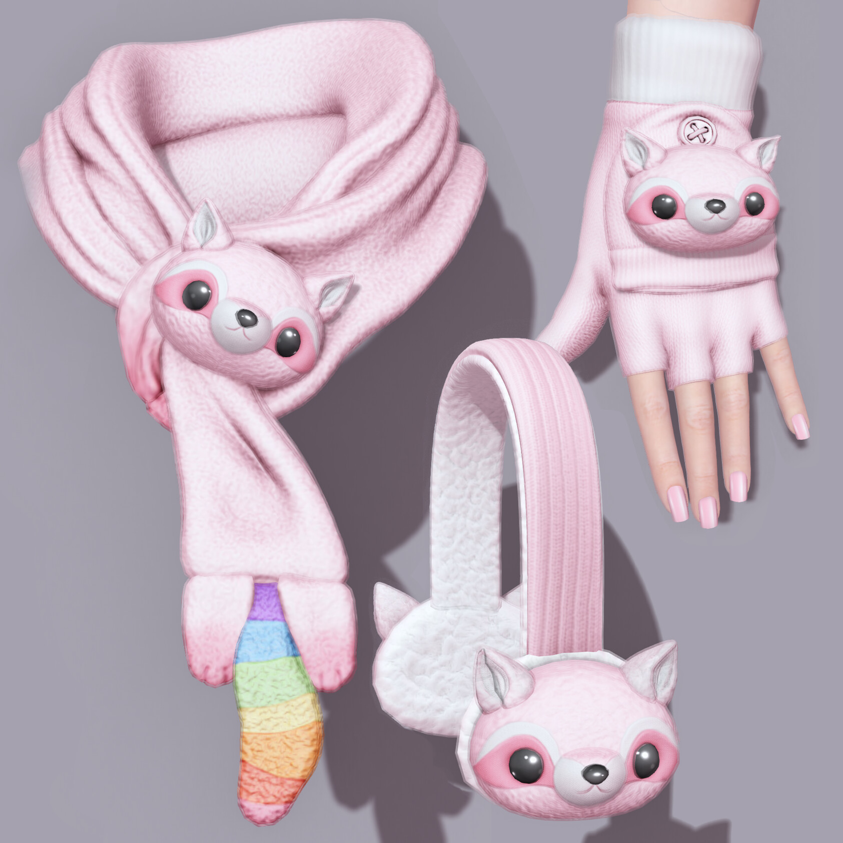 ArtStation - Cozy Winter Kawaii Animal Accessory Sets for Virtual Worlds / Second Life Metaverse ...