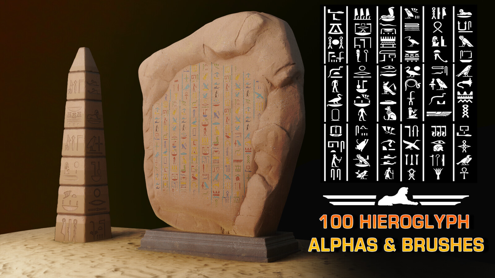 ArtStation - Egyptian hieroglyph massive 100 alpha and brush pack