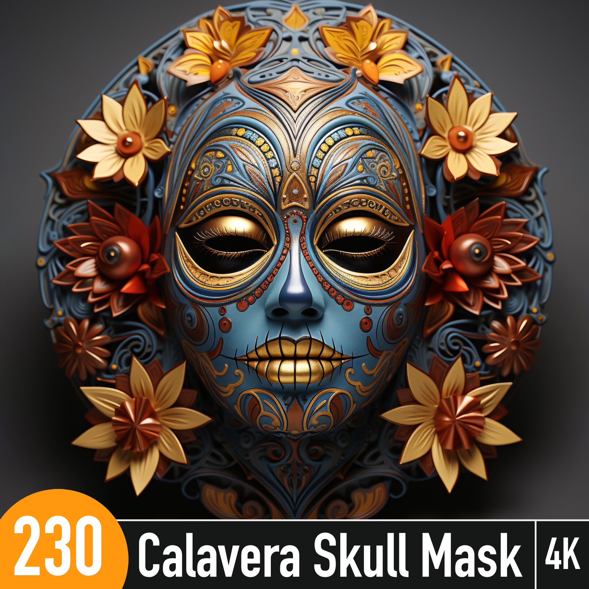 ArtStation - 230 Calavera Skull Mask (4k)