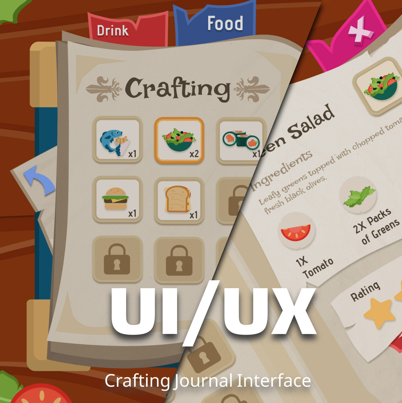 ArtStation - 2D RPG Unreleased Game- UI Project, Crafting Journal