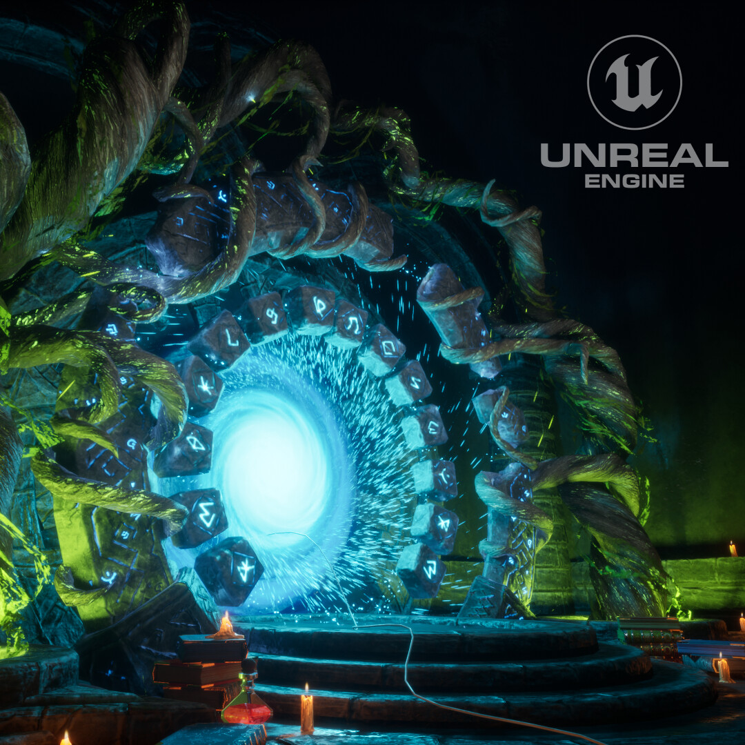 ArtStation - Dark Magic Fantasy Portal in a castle basement