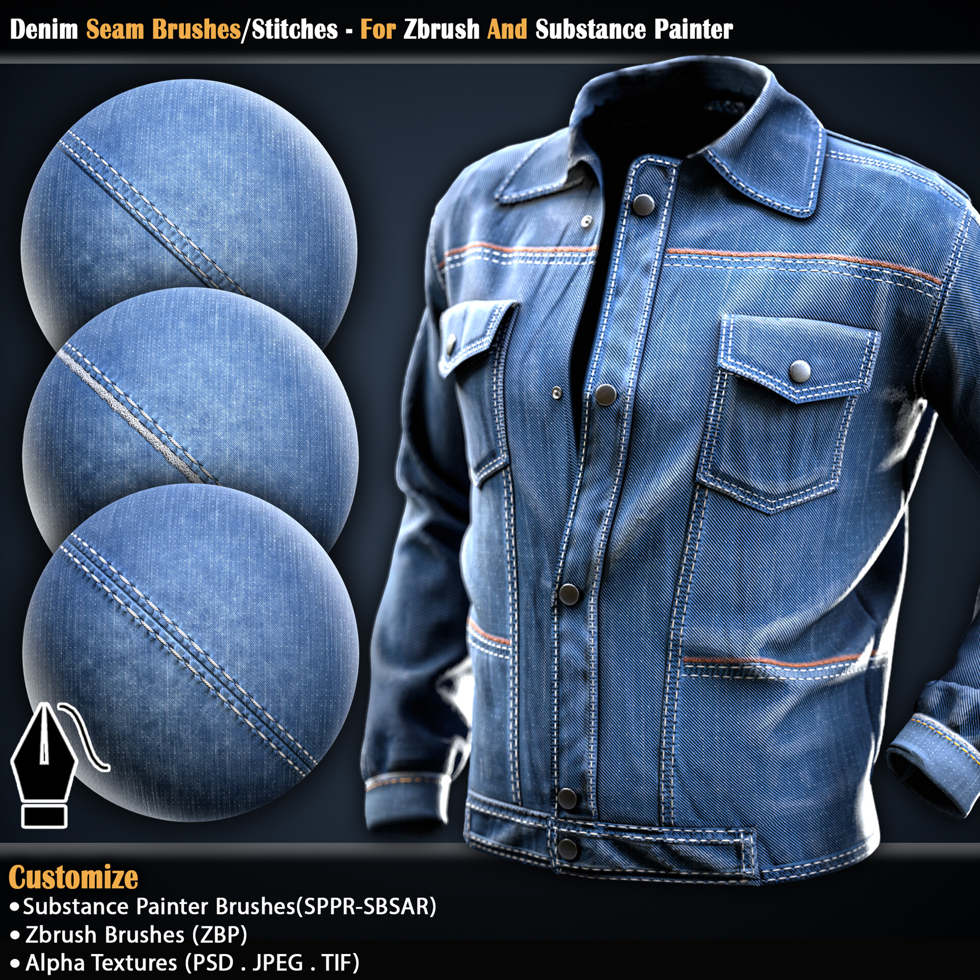 ArtStation - Denim Seam Brushes/Stitches - For Zbrush And Substance ...