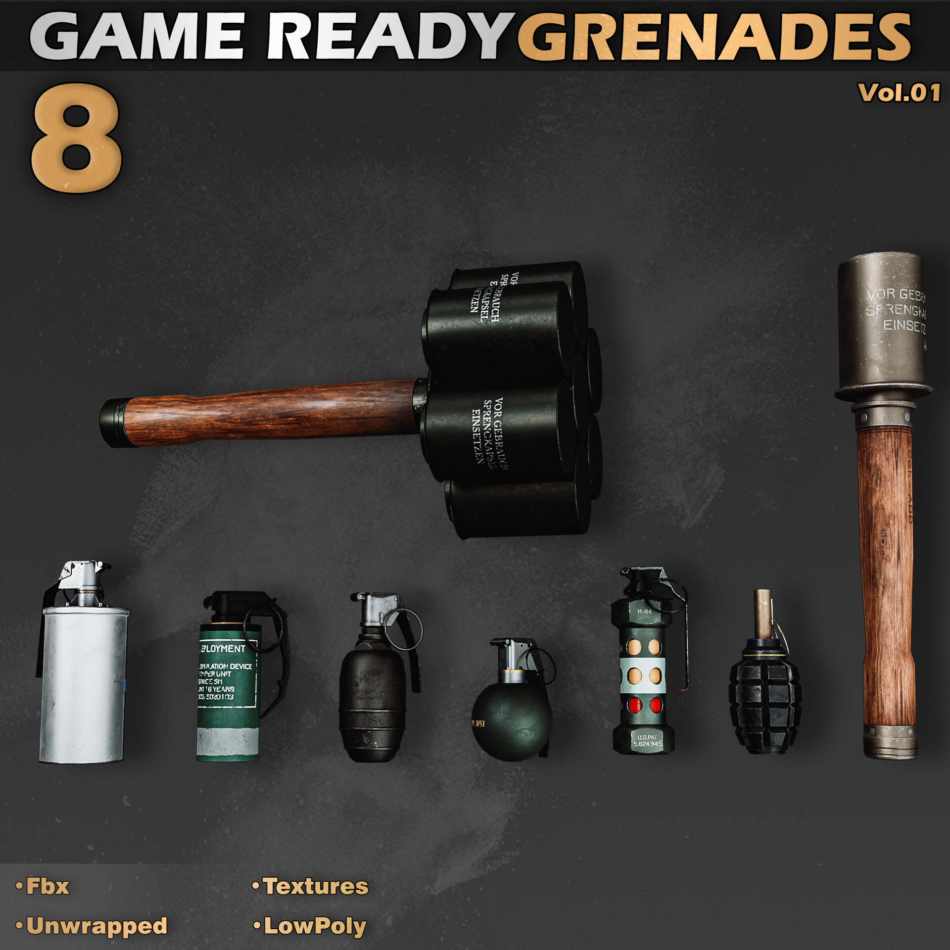 ArtStation - 8 GameReady Grenades - Vol.01