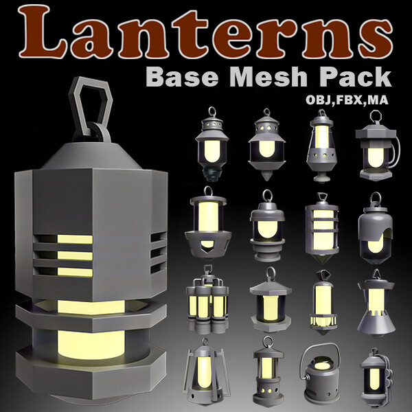 ArtStation - 40 Lanterns Base Mesh Pack