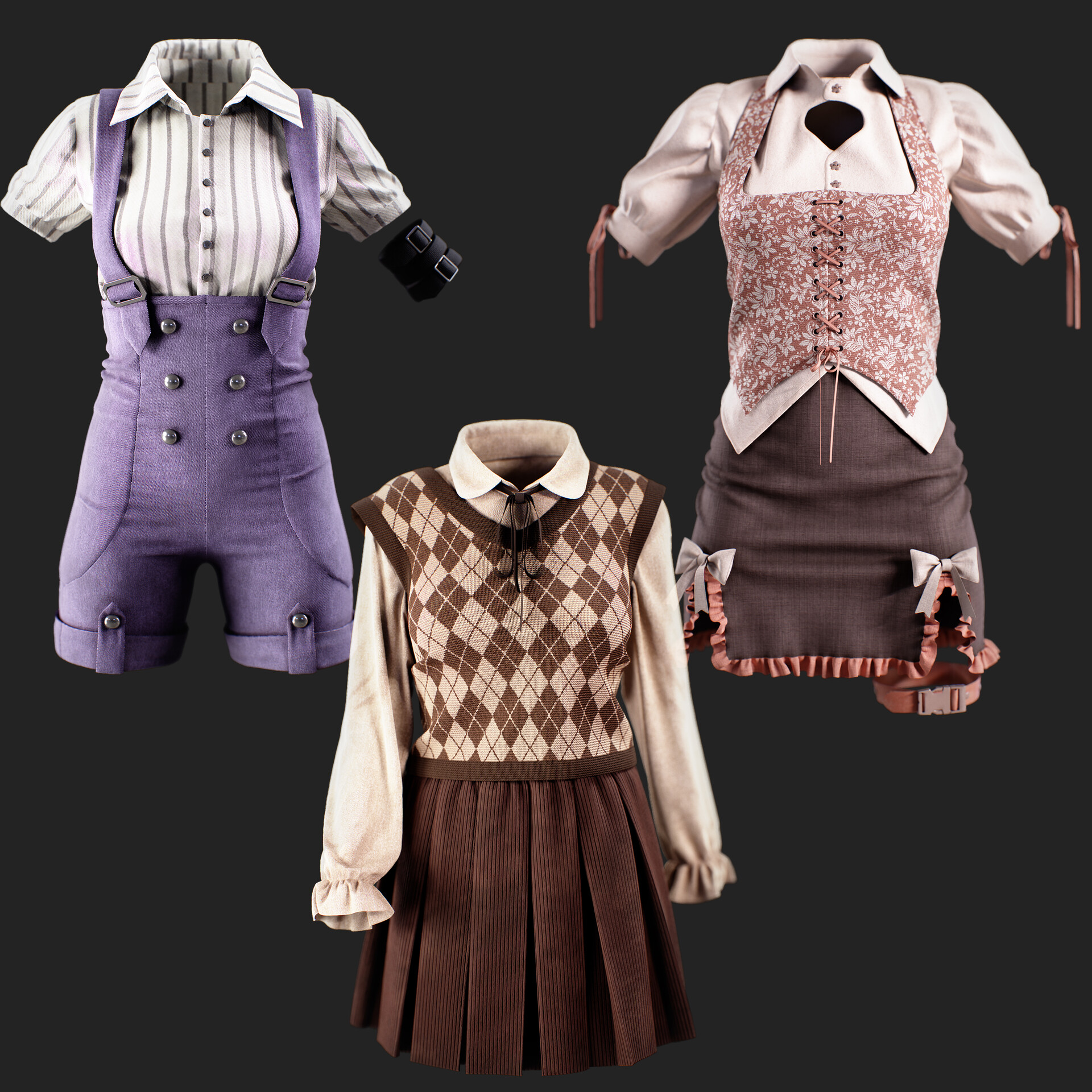 ArtStation - 3 in 1 Girl's Outfits- MD/Clo3d (OBJ + FBX +ZPRJ ...