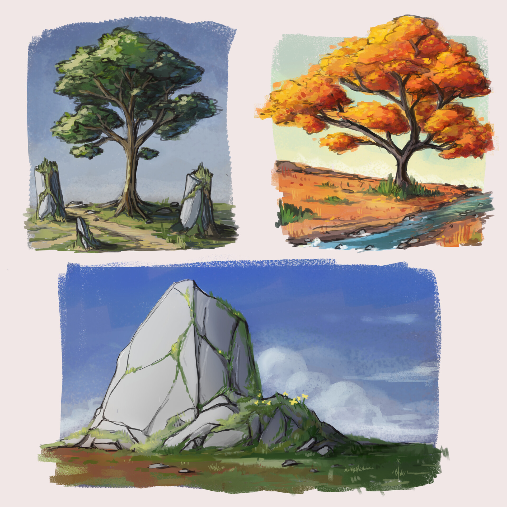 ArtStation - Trees and rocks studies