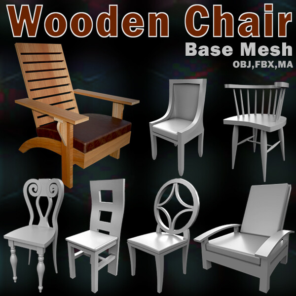 ArtStation - 18 Wooden Chair Base Mesh
