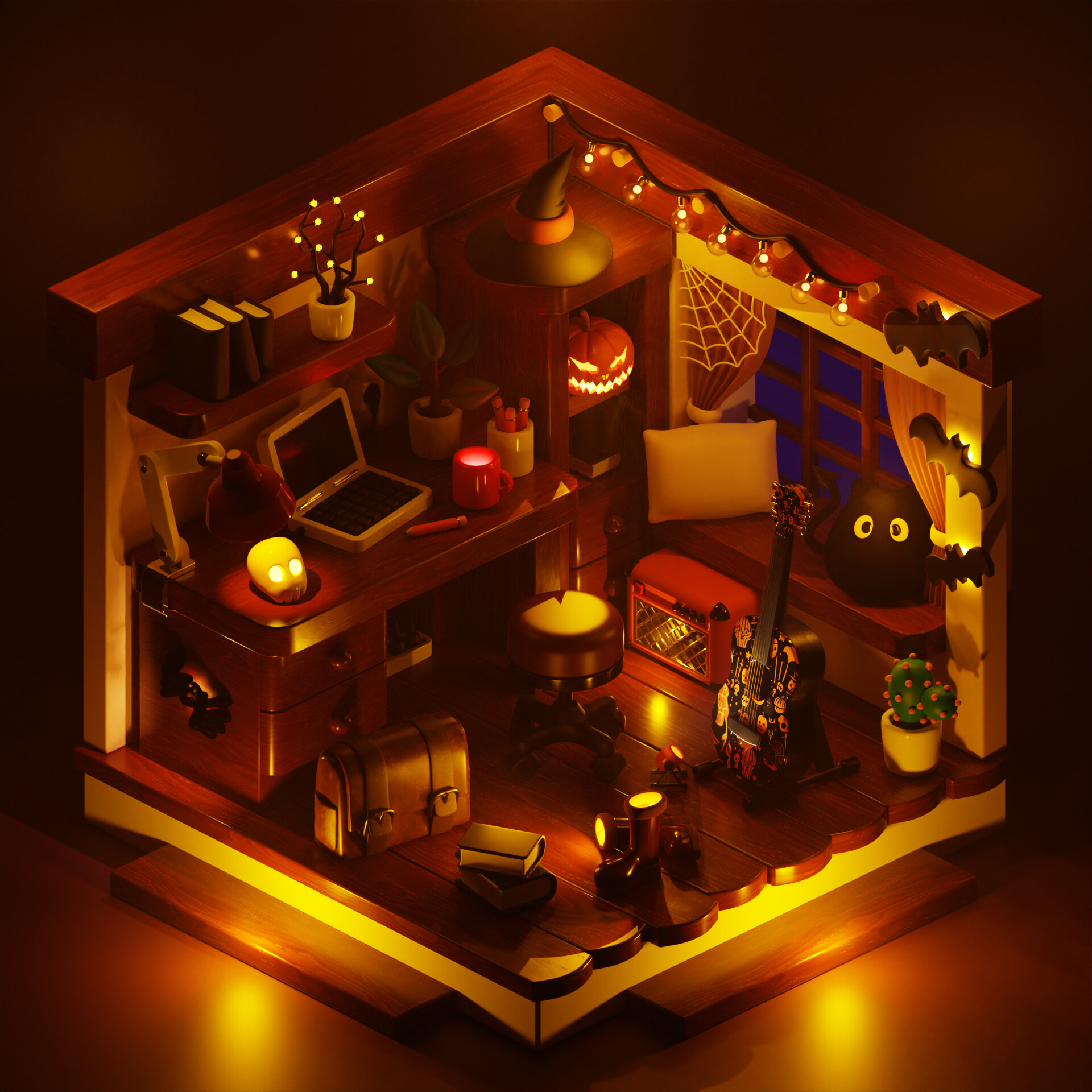 ArtStation - Isometric Halloween Room:)