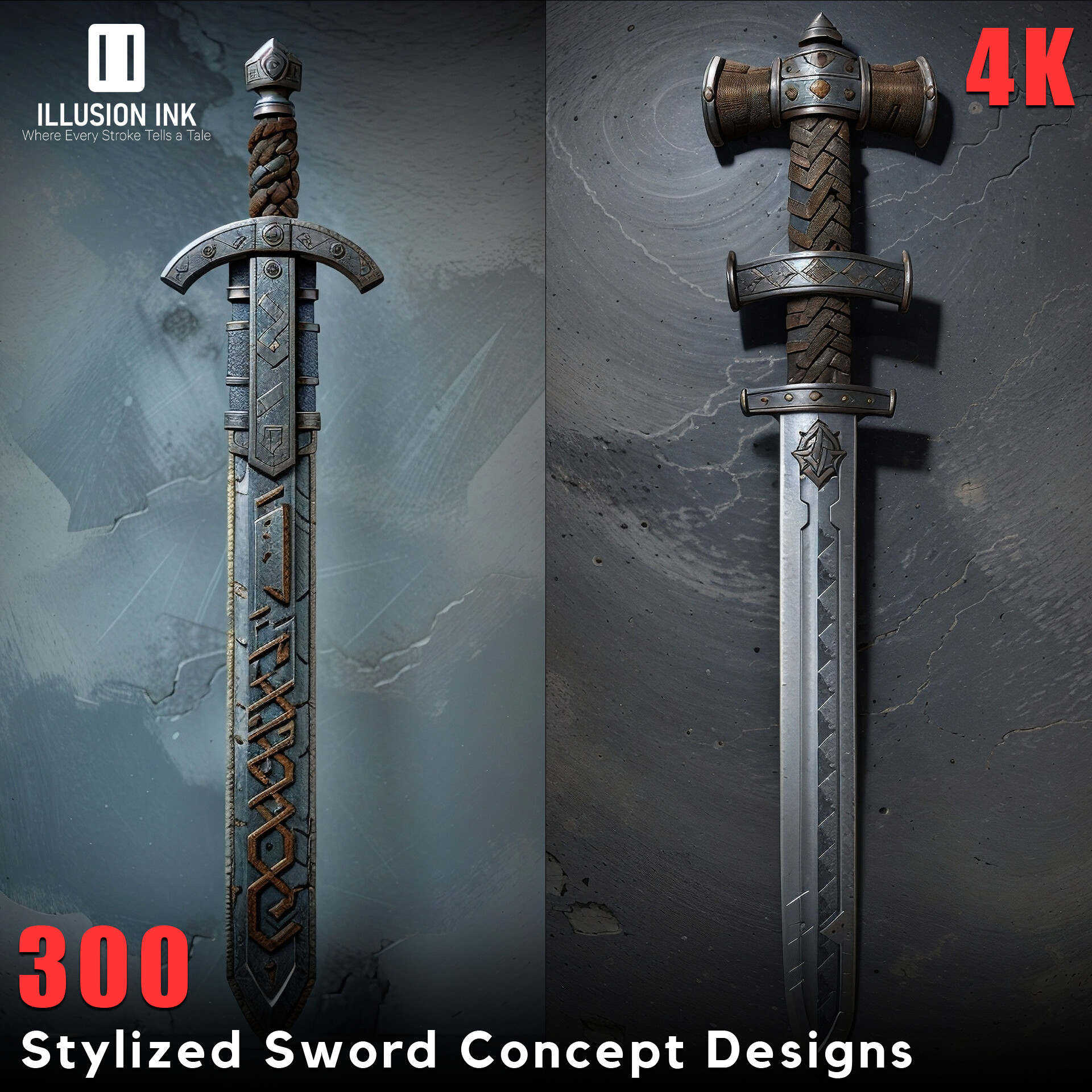 ILLUSION INK - 300 Stylized Sword Concept Designs | 4K