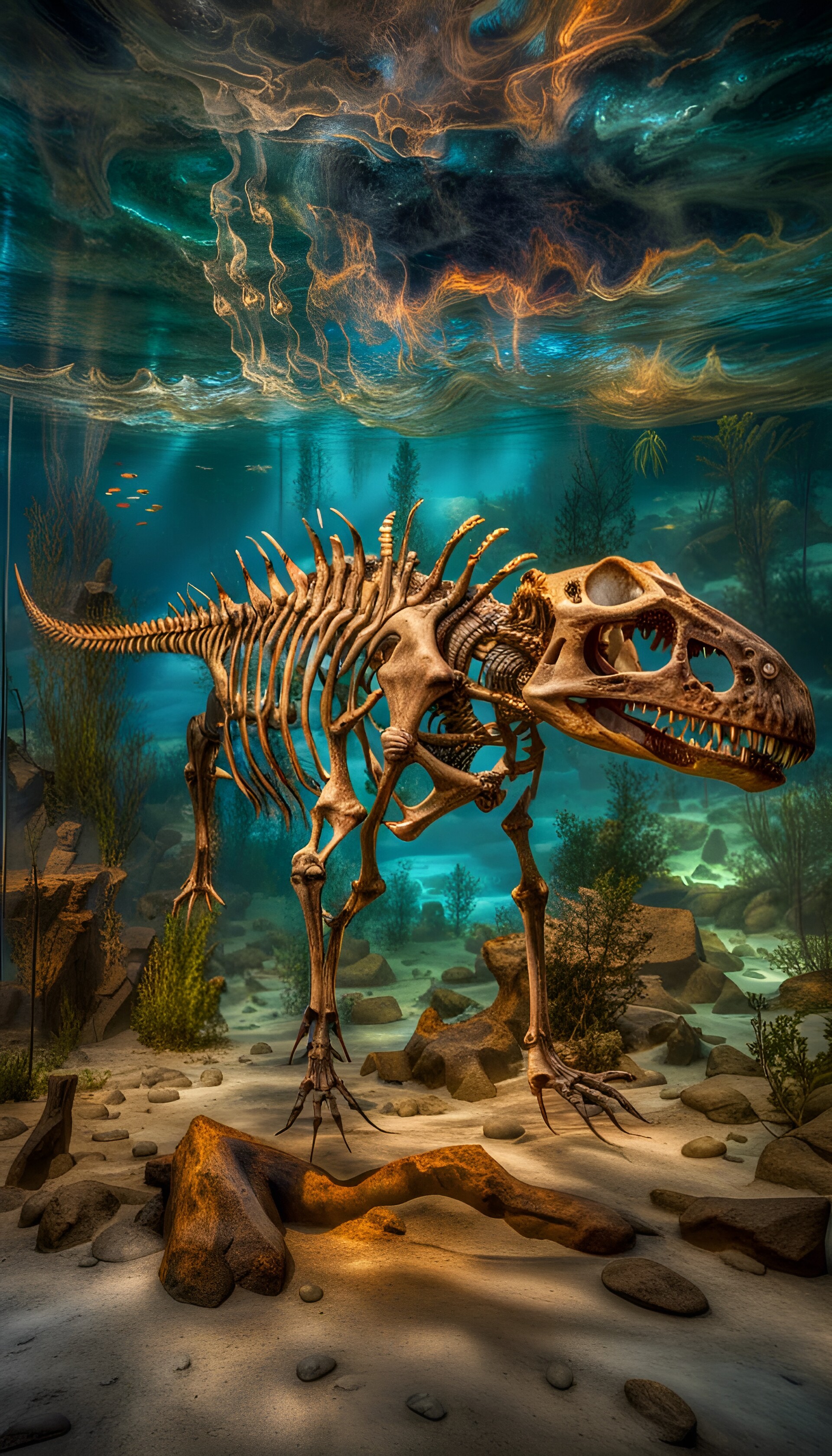 ArtStation - Dinosaur Skeleton submerged in water