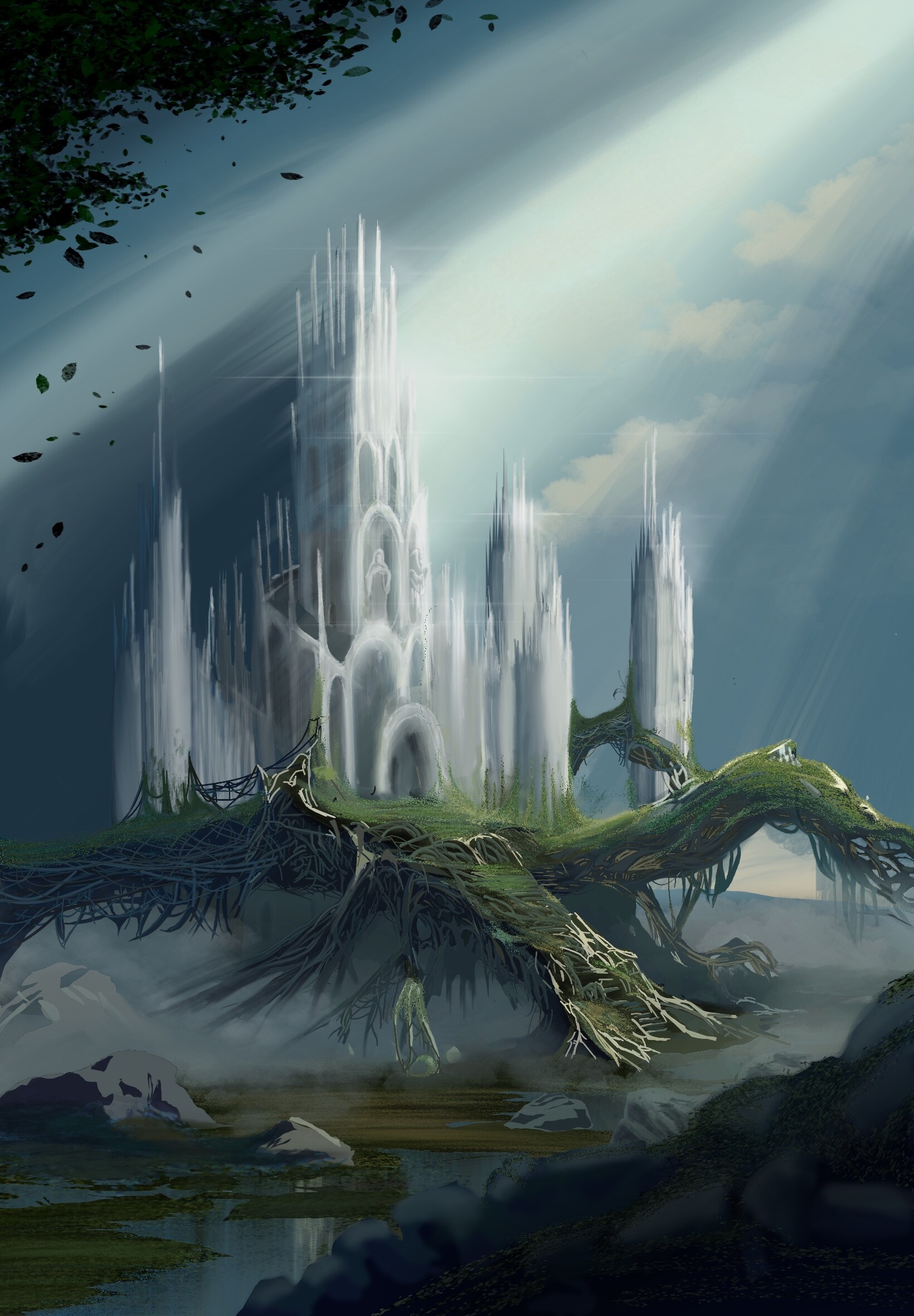 ArtStation - an abandoned fantasy tower made of glass