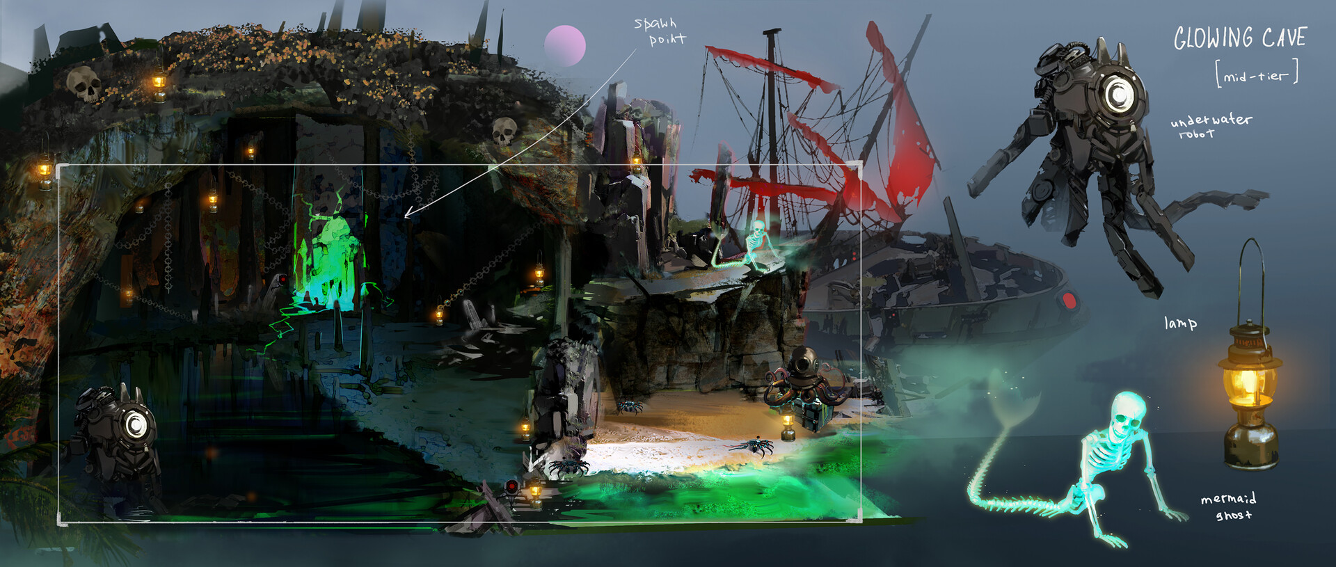 ArtStation - Level concept art for a mobile game: glowing cave