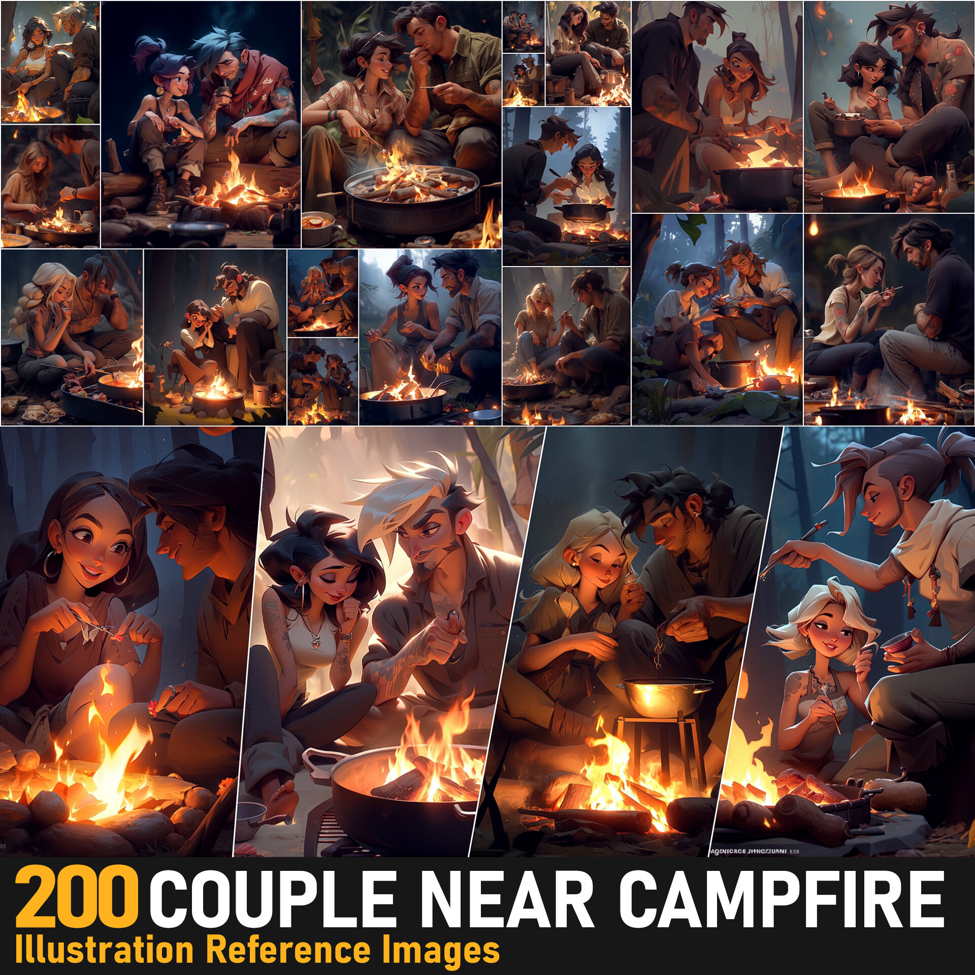ArtStation - Couple Near Campfire|4K Reference Images