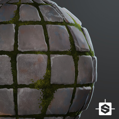 ArtStation - Stylized Mossy Stone Tile Study